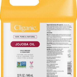 Cliganic Non-GMO Jojoba Oil Bulk 32oz, 100% Pure