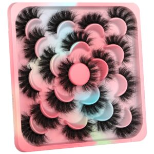 wiwoseo False Eyelashes Dramatic Fluffy 3D Effect Faux Mink Lashes Pack 20MM Long Crossing Fake Eyelashes 10 Pairs