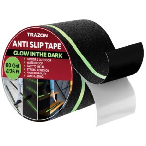 grip tape glow in dark stripe - heavy duty anti slip tape for stairs outdoor/indoor waterproof 4 inch x 35 feet non skid roll stair steps traction tread staircases grips adhesive nonslip slip strips