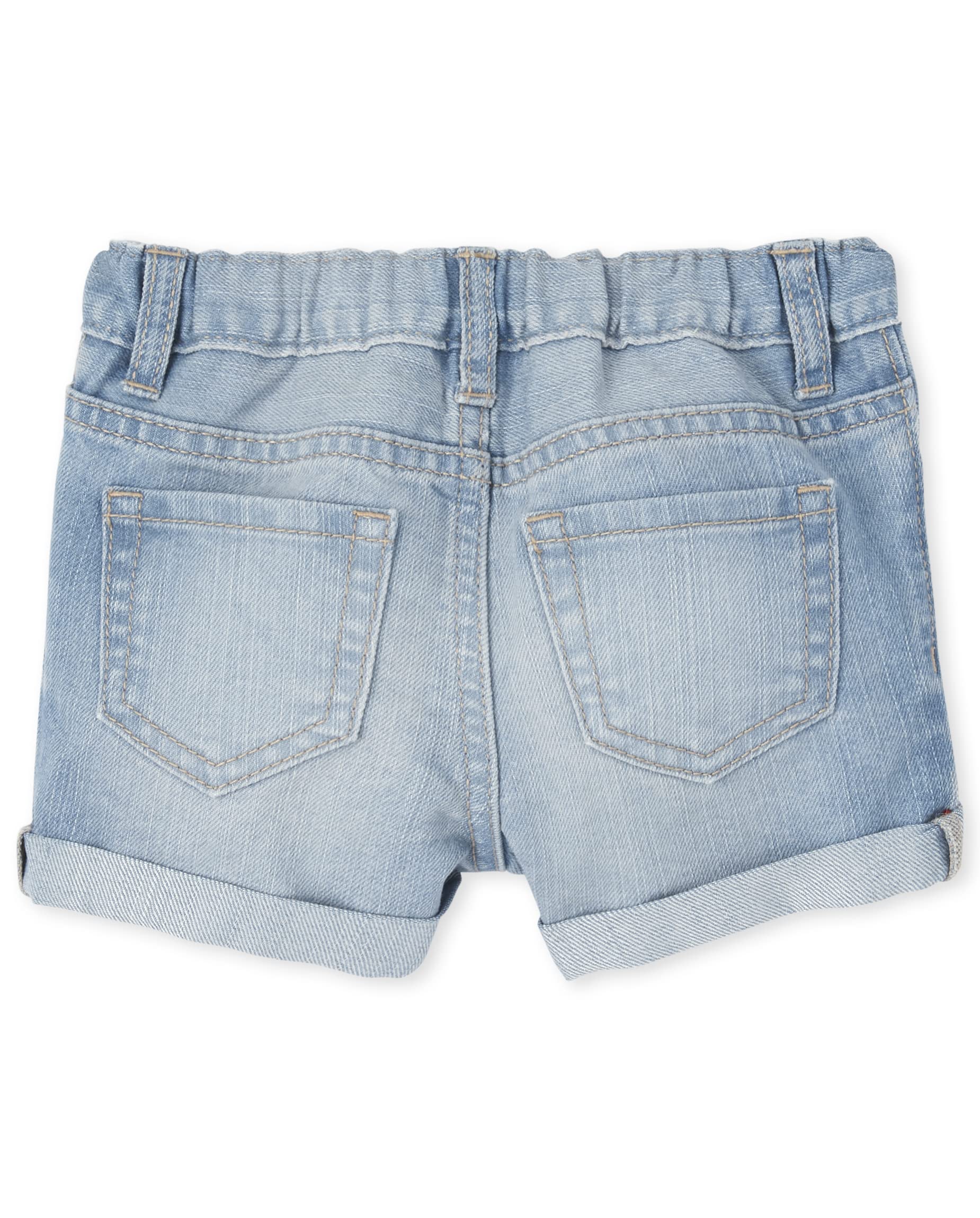 The Children's Place Baby Toddler Girls Denim Shortie Shorts, Leighton Wash, 12-18 Months