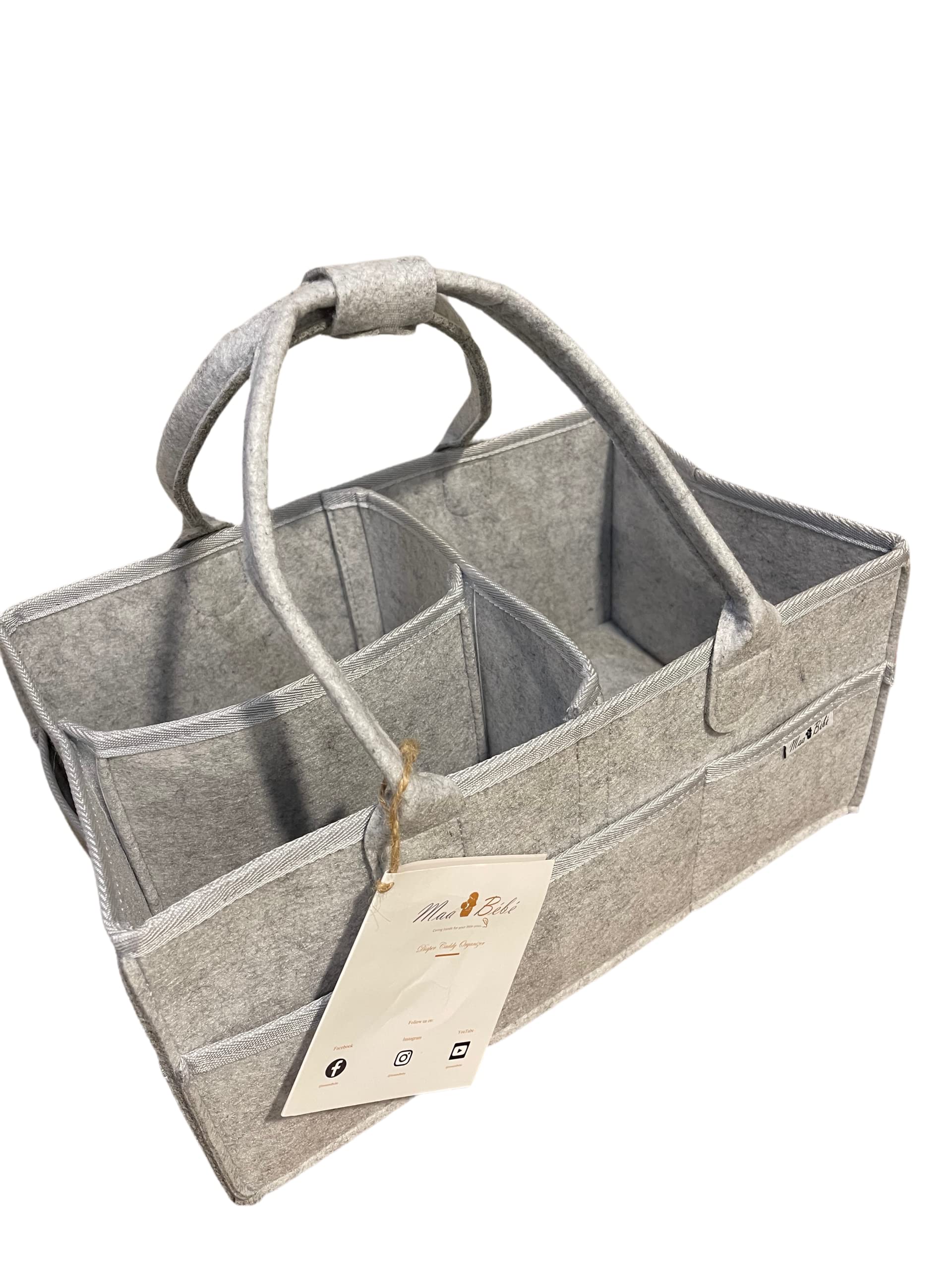 Maa and Bebe Diaper Caddy Organizer – portable storage basket – diaper holder made with handles – easy to carry (Grey)