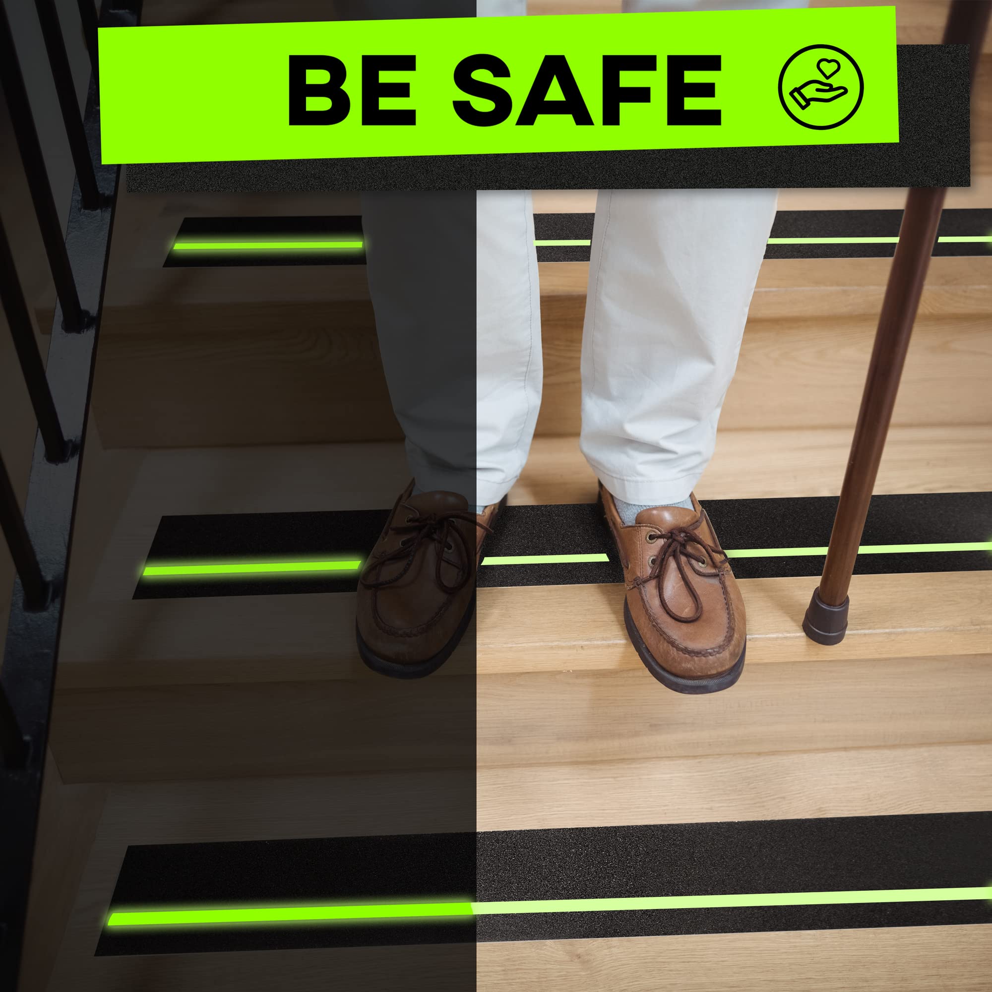 Grip Tape Glow in Dark Stripe - Heavy Duty Anti Slip Tape for Stairs Outdoor/Indoor Waterproof 4 Inch x 35 Feet Non Skid Roll Stair Steps Traction Tread Staircases Grips Adhesive Nonslip Slip Strips