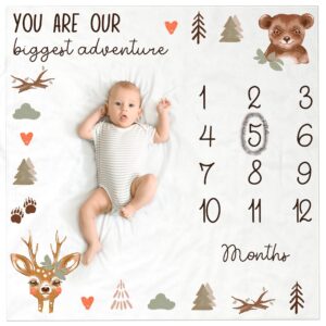 zicoto modern baby milestone blanket - beautiful woodland friends design for personalized monthly baby pictures - cherish your adorable babys boy or girl milestones forever