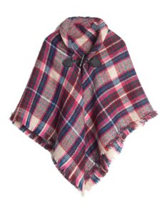 cxins girls kids fall knitted pullover sweaters horn button poncho tassel plaid cloak cape pink one size