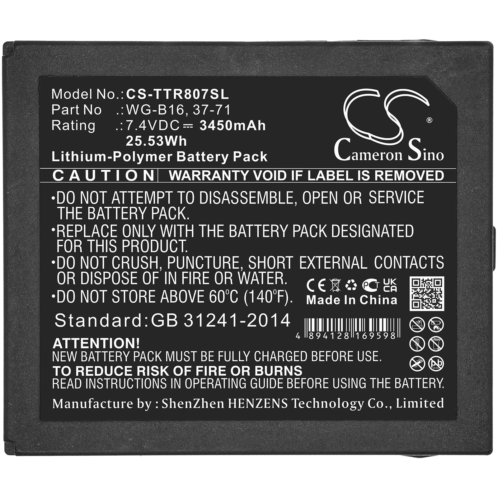 Replacement Battery for Triplett CamView IP Pro,TRI-807x,TRI-8070,TRI-8071,TRI-8072,TRI-8073,fits WG-B16,37-71