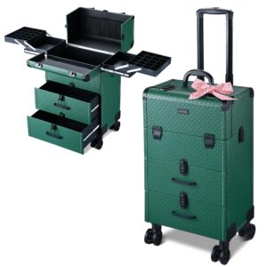 byootique rolling makeup train case lockable portable cosmetic organizer trolley 2 drawer beauty salon