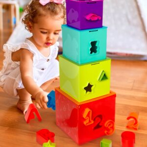 Battat – Sorting & Stacking Boxes – Nesting Toddler Play Cubes – Color-Coded Dexterity Keys – Numbers, Letters & Shapes – 2 Years + – Lock & Learn Activity Cubes