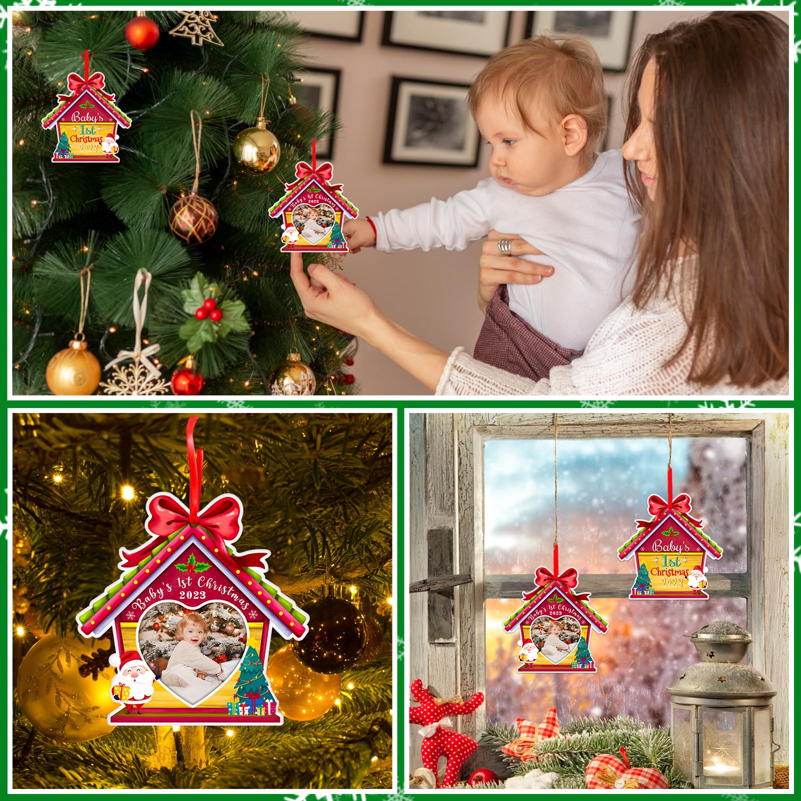 WhatSign Picture Frame Babys First Christmas Ornament 2023 Personalized Photo Frame Baby's First Christmas Ornament Cute Babies 1st Christmas Tree Ornaments for New Parents Baby Boy Girl New Born