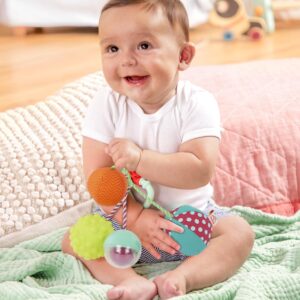 B. toys- B. baby- Sensory Baby Rattle – Baby Toy – 4 Balls & Clip – Colors, Textures & Sounds – Sounds So Squeezy- 3 Months +