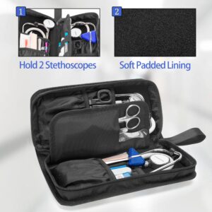 Damero Hard Stethoscope Case Holds 2 Stethoscopes, Stethoscope Carrying Case Compatible with 3M Littmann/ADC/Omron/MDF Stethoscope and Accessories, Black