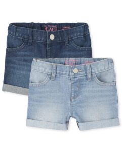 the children's place baby toddler girls denim shortie shorts, leighton wash, 12-18 months