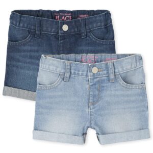 The Children's Place Baby Toddler Girls Denim Shortie Shorts, Leighton Wash, 12-18 Months