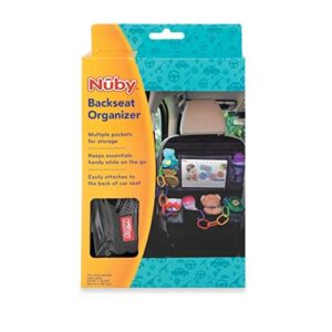 Nuby Ultimate Backseat Car Organizer and Storage - Pockets, Tablet Holder, Toy Clips and Removable Zipper Pouch - Car Accessories for Kids