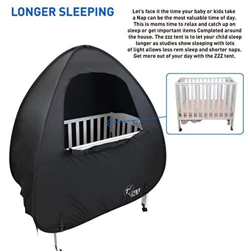 ZZZ Mini Crib Sleeping Canopy Cover Instant Tent – Great at Home and Travelling - Compatible with Dream On Me, Delta, Davinci & Graco Travel Crib & Others… Portable and Patented - Black