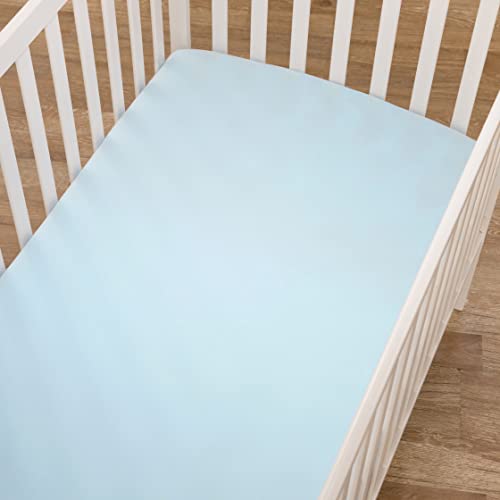 American Baby Company Fitted Mini Crib Sheet 24" x 38", Soft Breathable Neutral 100% Cotton Jersey Portable Sheet, Baby Blue, for Boys and Girls, Fits Most Pack N Play and Mini Crib Mattresses