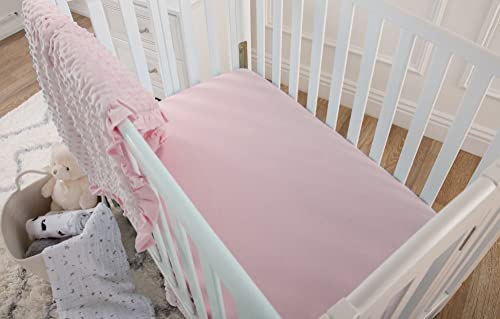 American Baby Company Fitted Mini Crib Sheet 24" x 38", Soft Breathable Neutral 100% Cotton Jersey Portable Sheet, Baby Pink, for Boys and Girls, Fits Most Pack N Play and Mini Crib Mattresses