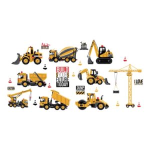 City Construction Vehicles Wall Decals, Engineering Vehicles Tractor Excavator Crane Mud Tankers Wall Stickers, Removable DIY for Trucks Stickers Party Kids Bedroom Playroom Living Room Decor