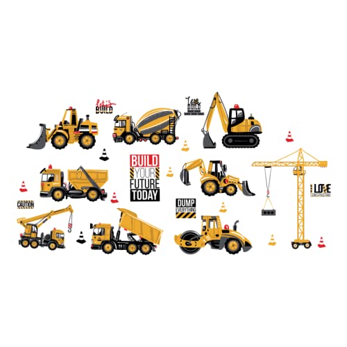 City Construction Vehicles Wall Decals, Engineering Vehicles Tractor Excavator Crane Mud Tankers Wall Stickers, Removable DIY for Trucks Stickers Party Kids Bedroom Playroom Living Room Decor