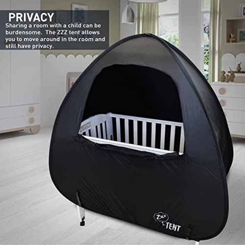 ZZZ Mini Crib Sleeping Canopy Cover Instant Tent – Great at Home and Travelling - Compatible with Dream On Me, Delta, Davinci & Graco Travel Crib & Others… Portable and Patented - Black