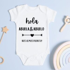 Generic Hola Abuela & Abuelo Nos Vemos Pronto Baby Bodysuit | Pregnancy Announcement Jumpsuit New to the Family (Size 0-3 Months), White