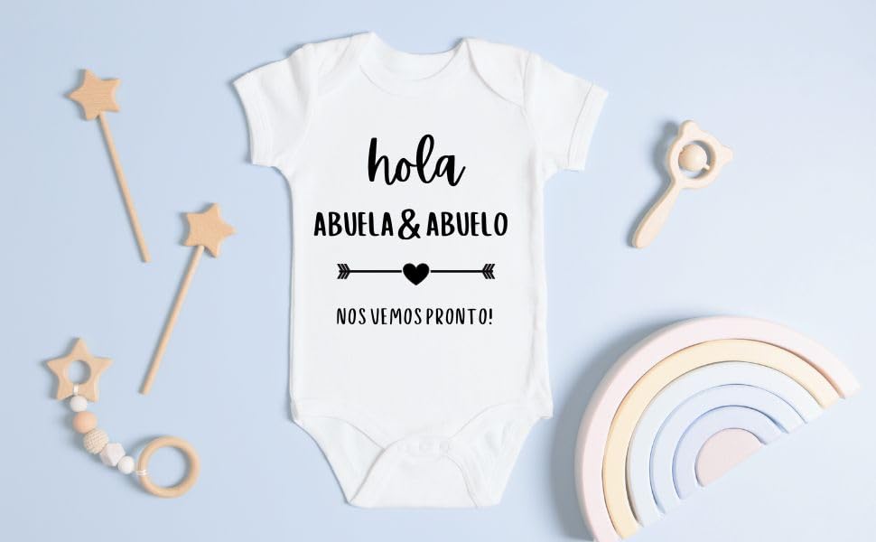 Generic Hola Abuela & Abuelo Nos Vemos Pronto Baby Bodysuit | Pregnancy Announcement Jumpsuit New to the Family (Size 0-3 Months), White