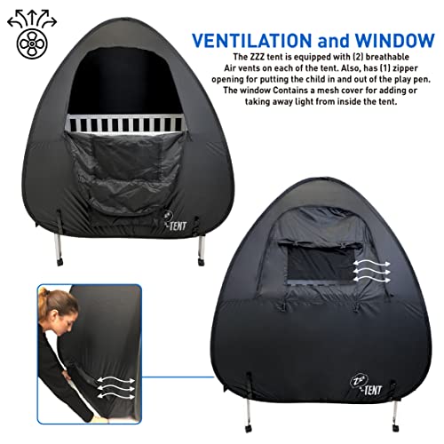 ZZZ Mini Crib Sleeping Canopy Cover Instant Tent – Great at Home and Travelling - Compatible with Dream On Me, Delta, Davinci & Graco Travel Crib & Others… Portable and Patented - Black