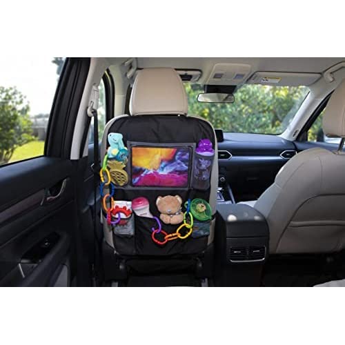 Nuby Ultimate Backseat Car Organizer and Storage - Pockets, Tablet Holder, Toy Clips and Removable Zipper Pouch - Car Accessories for Kids