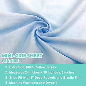 American Baby Company Fitted Mini Crib Sheet 24" x 38", Soft Breathable Neutral 100% Cotton Jersey Portable Sheet, Baby Blue, for Boys and Girls, Fits Most Pack N Play and Mini Crib Mattresses