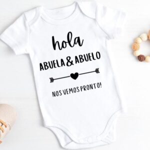 Generic Hola Abuela & Abuelo Nos Vemos Pronto Baby Bodysuit | Pregnancy Announcement Jumpsuit New to the Family (Size 0-3 Months), White