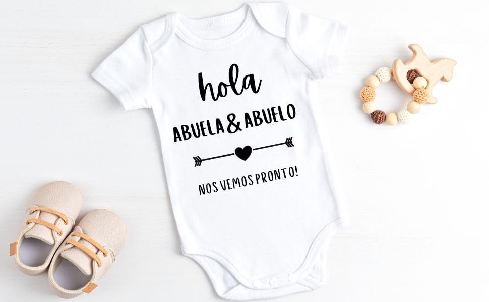 Generic Hola Abuela & Abuelo Nos Vemos Pronto Baby Bodysuit | Pregnancy Announcement Jumpsuit New to the Family (Size 0-3 Months), White