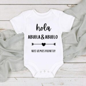 Generic Hola Abuela & Abuelo Nos Vemos Pronto Baby Bodysuit | Pregnancy Announcement Jumpsuit New to the Family (Size 0-3 Months), White