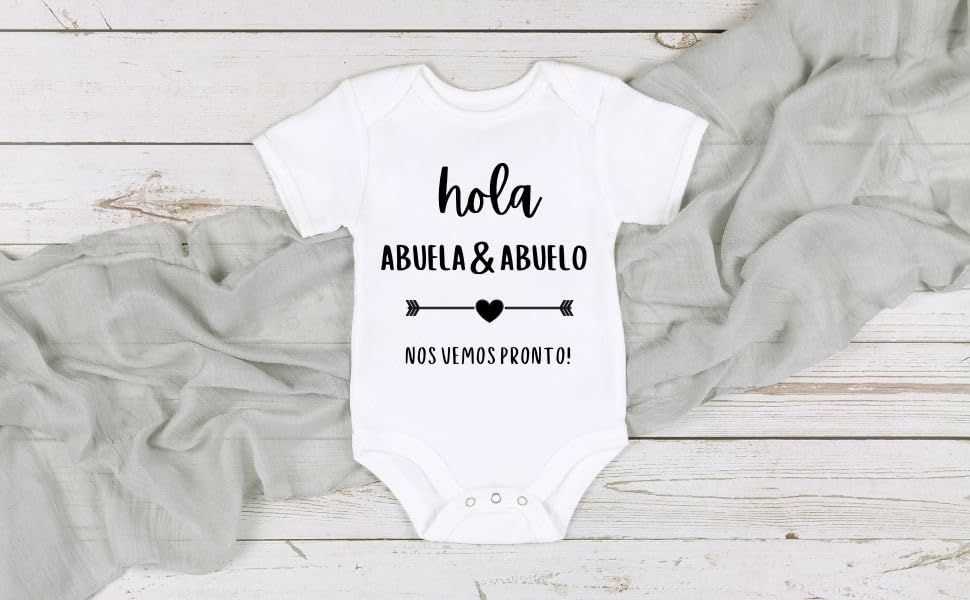 Generic Hola Abuela & Abuelo Nos Vemos Pronto Baby Bodysuit | Pregnancy Announcement Jumpsuit New to the Family (Size 0-3 Months), White