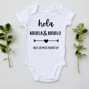 Generic Hola Abuela & Abuelo Nos Vemos Pronto Baby Bodysuit | Pregnancy Announcement Jumpsuit New to the Family (Size 0-3 Months), White