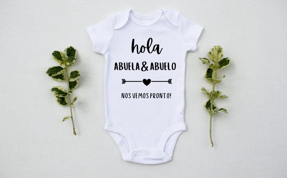 Generic Hola Abuela & Abuelo Nos Vemos Pronto Baby Bodysuit | Pregnancy Announcement Jumpsuit New to the Family (Size 0-3 Months), White