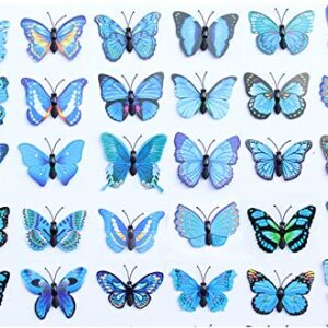 100 Pcs 3D Butterfly Wall Decor Removable Butterfly Wall Stickers Magnets for DIY Kids Nursery, Girl Room Decor, TV Wall, Wedding, Birthday Decor (Blue)