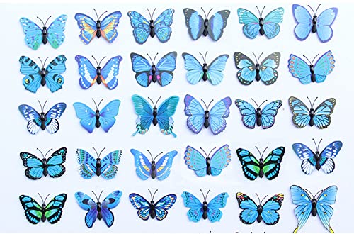 100 Pcs 3D Butterfly Wall Decor Removable Butterfly Wall Stickers Magnets for DIY Kids Nursery, Girl Room Decor, TV Wall, Wedding, Birthday Decor (Blue)