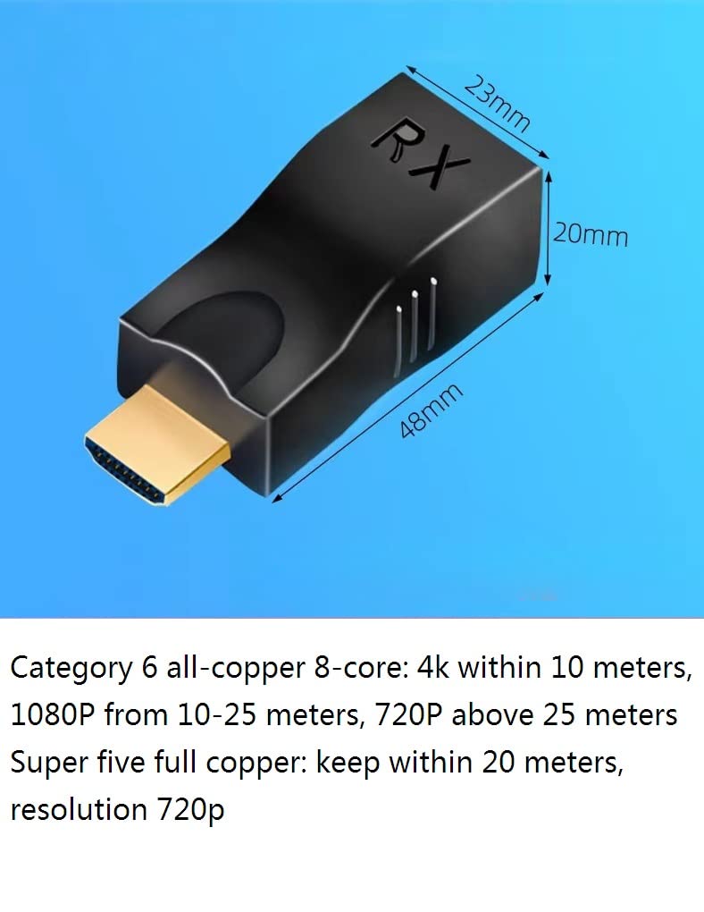 HDMI Extender Over Cat 5e/6, HDMI to RJ45 Ethernet Network Converter 2 Ports, Support 1080 P UP to 30m/98ft, Suitable for HDTV, Set Top Box, DVD, PS4, STB, Projector, Digital Monito