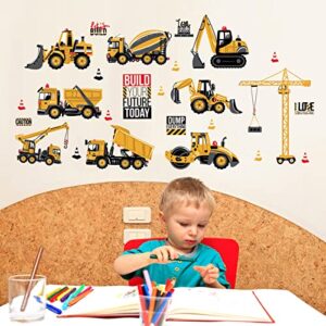 city construction vehicles wall decals, engineering vehicles tractor excavator crane mud tankers wall stickers, removable diy for trucks stickers party kids bedroom playroom living room decor