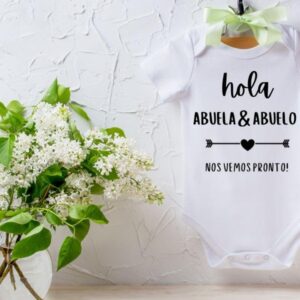 Generic Hola Abuela & Abuelo Nos Vemos Pronto Baby Bodysuit | Pregnancy Announcement Jumpsuit New to the Family (Size 0-3 Months), White