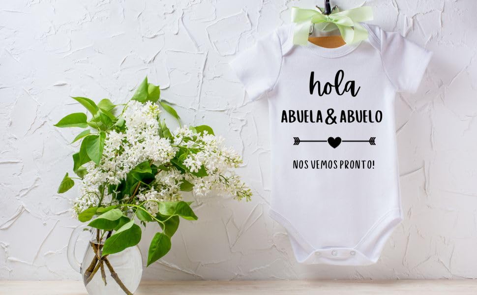 Generic Hola Abuela & Abuelo Nos Vemos Pronto Baby Bodysuit | Pregnancy Announcement Jumpsuit New to the Family (Size 0-3 Months), White