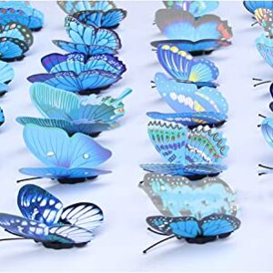 100 Pcs 3D Butterfly Wall Decor Removable Butterfly Wall Stickers Magnets for DIY Kids Nursery, Girl Room Decor, TV Wall, Wedding, Birthday Decor (Blue)