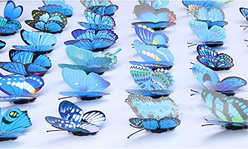 100 Pcs 3D Butterfly Wall Decor Removable Butterfly Wall Stickers Magnets for DIY Kids Nursery, Girl Room Decor, TV Wall, Wedding, Birthday Decor (Blue)