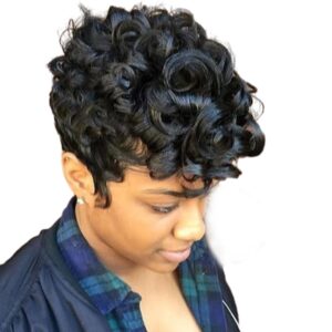 natural black short pixie cut wigs for black women curly hair wigs replacement short black layered pixie wigs with bangs wigs for black women (natural black)