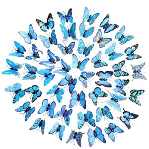 100 pcs 3d butterfly wall decor removable butterfly wall stickers magnets for diy kids nursery, girl room decor, tv wall, wedding, birthday decor (blue)