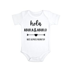 generic hola abuela & abuelo nos vemos pronto baby bodysuit | pregnancy announcement jumpsuit new to the family (size 0-3 months), white