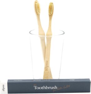 nudge premium natural bamboo toothbrushes, (pack of 2) soft bristles toothbrush, sustainable, biodegradable, eco-friendly, fully recyclable, bpa free