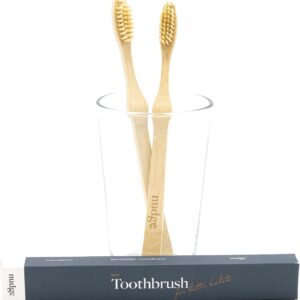 Nudge Premium Natural Bamboo Toothbrushes, (Pack of 2) Soft Bristles Toothbrush, Sustainable, Biodegradable, Eco-Friendly, Fully Recyclable, BPA Free