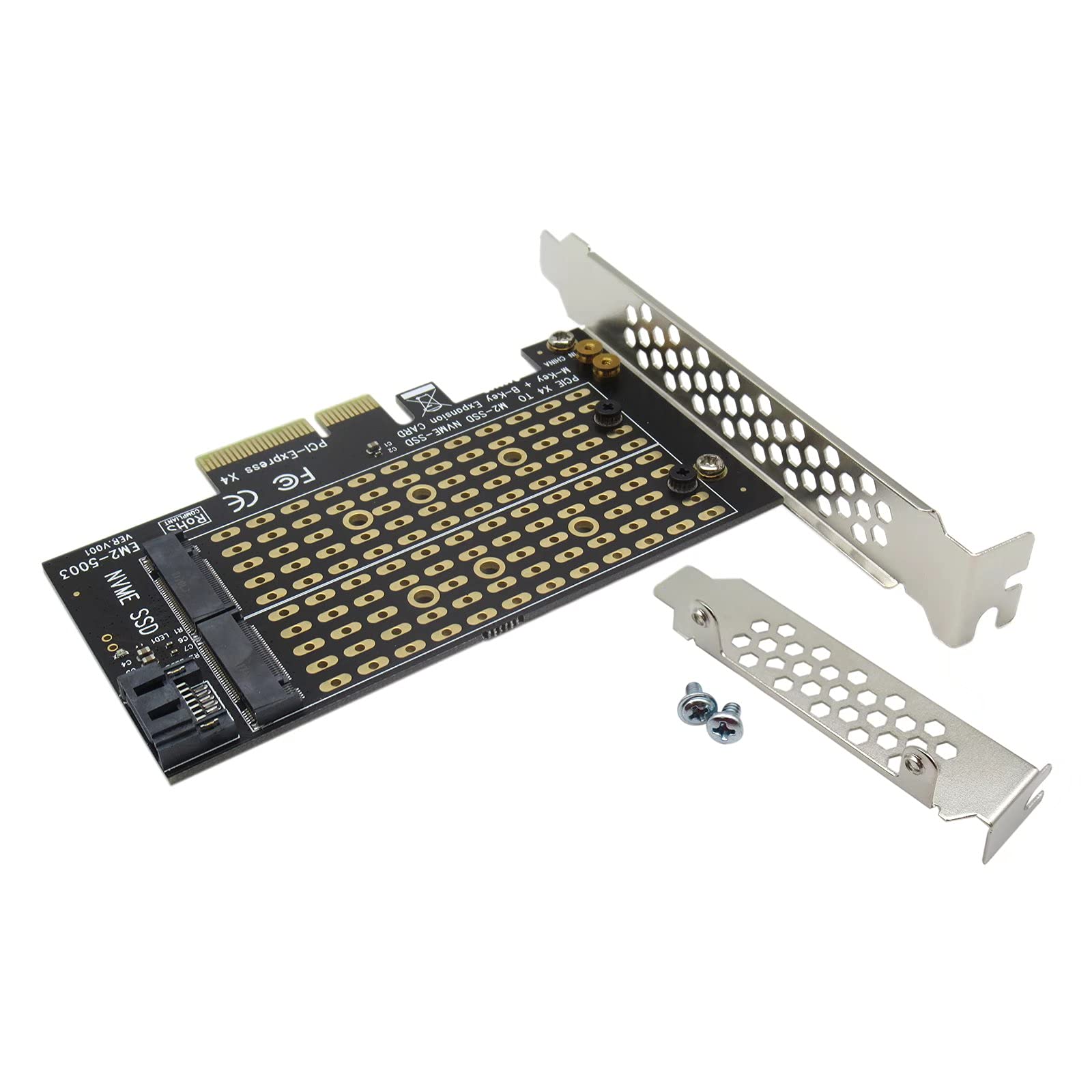 2x M.2 to PCIe NVMe and SATA SSD Dual M Key and/or B Key Adapter Card 2242 2260 2280 M2 Drive to Desktop PCI Express x4 x8 x16 Slot, Includes Brackets