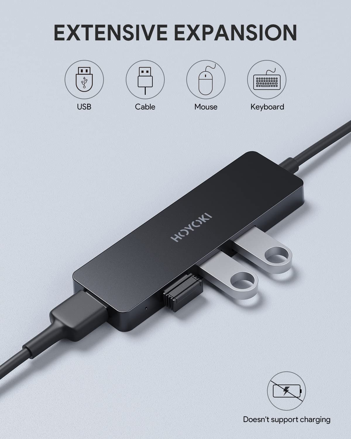 4 Port USB Hub 3.0, HOYOKI USB Splitter for Laptop,Ultra Slim Data USB Hub with 3.3ft Extended Cable, USB Hub Compatible with MacOS/Windows Laptop, PC, PS4, Flash Drive, Mouse, Keyboard, Printer, HDD