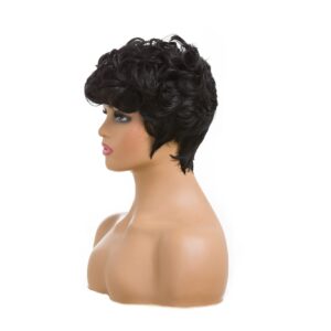 Natural Black Short Pixie Cut Wigs for Black Women Curly Hair Wigs Replacement Short Black Layered Pixie Wigs With Bangs Wigs for Black Women (Natural Black)